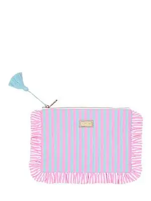 LILLY PULITZER Lilly Pulitzer Striped Ruffle Pouch Fresh Water Blue X Conch Shell Pink Stripe
