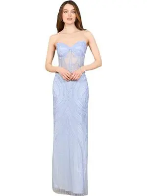 LARA NEW YORK Beaded Corset Gown With Slit - Periwinkle