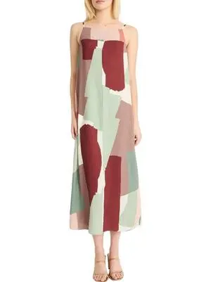 LUXELY Abstract Print Midi Dress