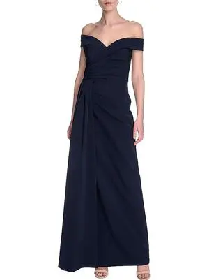 Eliza J Off-the-shoulder Drape Gown - Navy