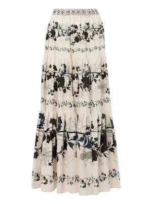 La DoubleJ Floral Cotton Maxi Skirt - White