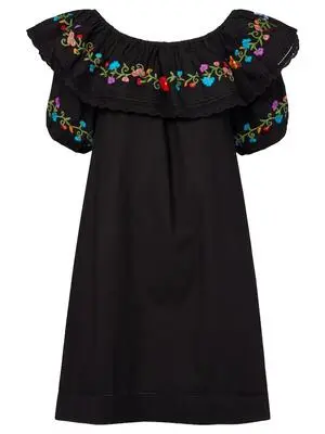 Rixo Saige Embroidered Mini Dress - Black