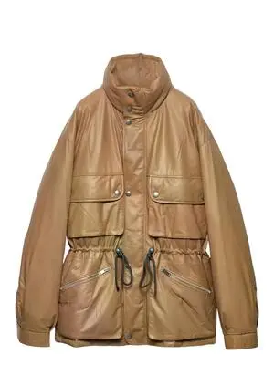 Prada Nappa Leather Coat - Neutrals