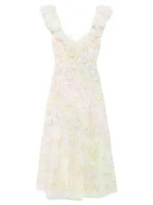 NEEDLE & THREAD Sequin Dandelion Ruffle Ballerina Dress - Neutrals
