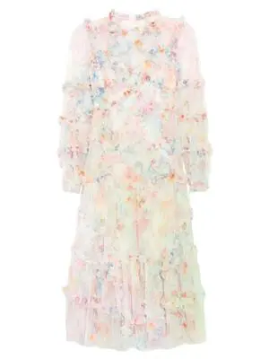 NEEDLE & THREAD Floral Diamond Ruffle Gown - Pink