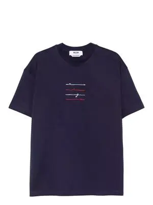 MSGM Logo-embroidered Jersey T-shirt - Blue