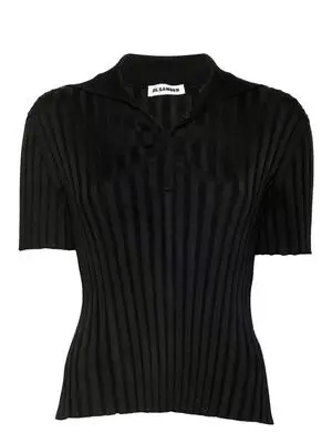 JIL SANDER Ribbed-knit Polo Top - Black