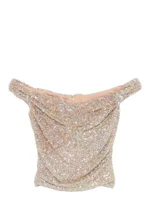 Costarellos Sequinned Off-shoulder Top - Neutrals
