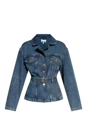 GANNI Belted Denim Jacket - Blue