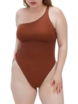 NOODY Seamless Forming One Shoulder Bodysuit Brown