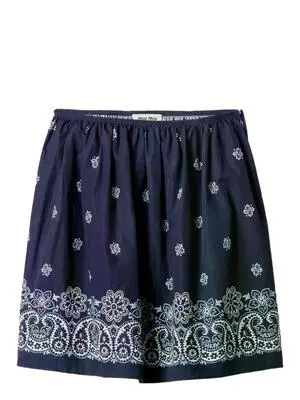 Miu Miu Slubbed Poplin Midi Skirt With Bandana Print - Blue