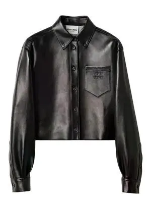 Miu Miu Leather Shirt Jacket - Black
