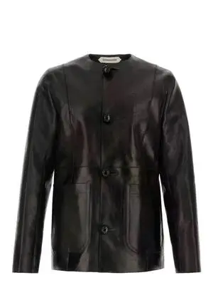 NAMACHEKO Leather Crew-neck Jacket - Black