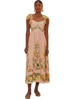 open lace back dress Farm Rio Women's Botanical Beauty Laces Cup Midi Dress – Saint Bernard main image 0