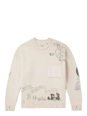 Kapital Distressed Printed Cotton Sweater Ecru