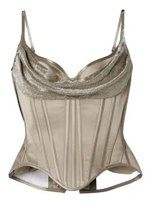 WIEDERHOEFT Salon Bead-embellished Silk-satin Bustier Top - Neutrals