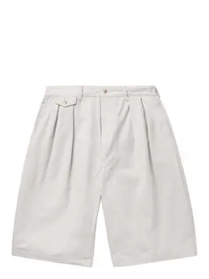 BEAMS Wide-leg Pleated Cotton-twill Shorts - Neutrals