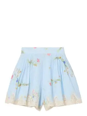 Zimmermann Lace-trimmed Floral-print Cotton-voile Shorts - Blue