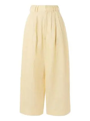 Posse Parker Pleated Linen Wide-leg Pants - Yellow