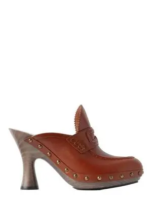 Burberry Studded Leather Mules - Brown