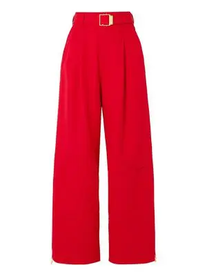 Ami Belted Zip-detailed Wide-leg Pants - Red