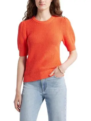 Caslon Elbow Sleeve Cotton Sweater Coral Hot