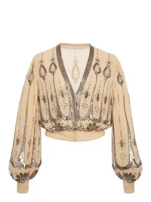 Valentino Garavani Embroidered Georgette Top - Ivory