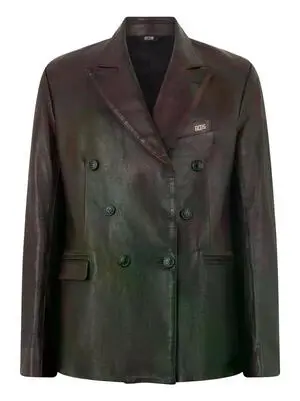 Gcds Leather Double-breasted Blazer - Red