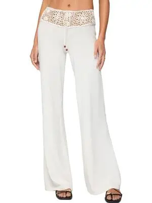 EDIKTED Crochet Waist Straight Leg Pants - White