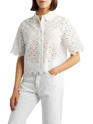 FRAME The Deco Cotton Eyelet Button-Up Shirt