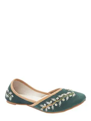 FUCHSIA Rania Embroidered Flat - Green