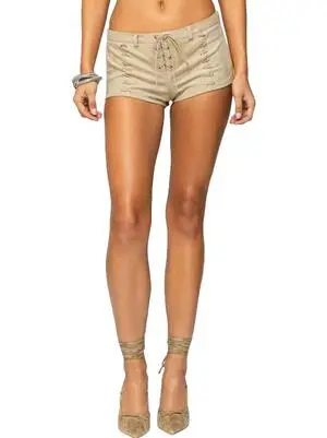 EDIKTED Sloane Faux Suede Micro Shorts - Tan