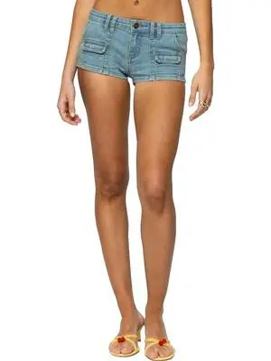 EDIKTED Cargo Denim Microshorts - Blue