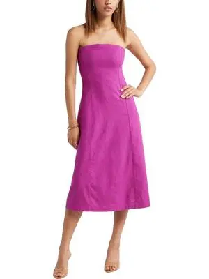 OPEN EDIT Strapless Linen-blend Midi Dress - Pink Wild Aster