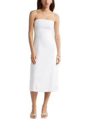 OPEN EDIT Strapless Linen-blend Midi Dress - White