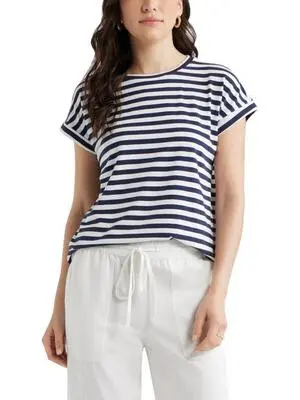 Caslon Cuffed Dolman Sleeve T-shirt - Navy- White Charm Stripe