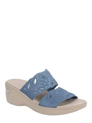LIFESTRIDE Platform Wedge Slide Sandal - Elemental Blue Shimmer Lycra