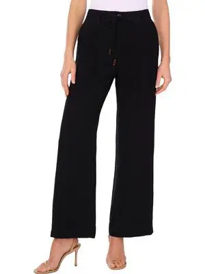 Vince Camuto Beaded Tie Belt Wide Leg Pants - Rich Black