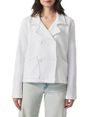 Splendid Double-breasted Cotton French Terry Blazer - White
