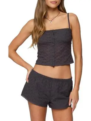 EDIKTED Shaya Eyelet Crop Camisole - Dark-gray