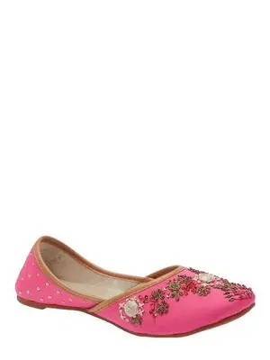 FUCHSIA Matilda Embroidered Jutti Flat - Raspberry