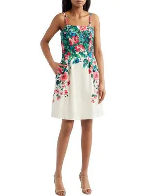 TAHARI ASL Placed Floral Dress - Cream Multi