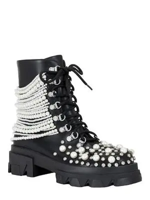 AZALEA WANG Embellished Combat Boots - Black