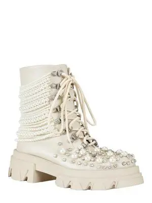 AZALEA WANG Embellished Combat Boots - Bone
