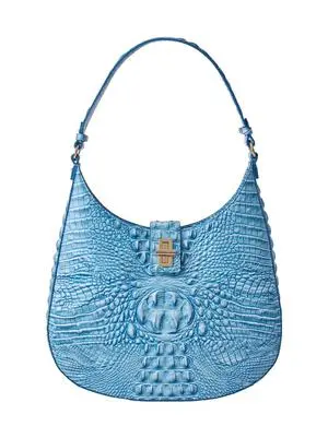 Brahmin Croc Embossed Leather Fallon Shoulder Bag - Aura Blue