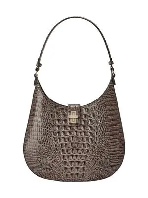 Brahmin Croc Embossed Leather Fallon Shoulder Bag - Smokey Taupe Melbourne