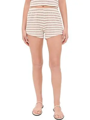 LE BOP Striped Smocked Hot Shorts - Taupe/white