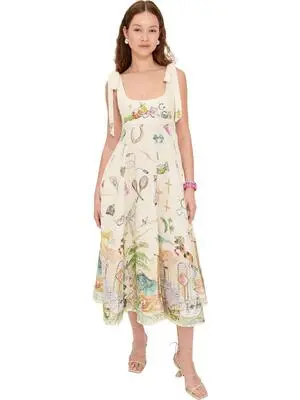 ALEMAIS Printed Linen Sundress - Cream