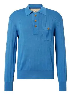 Valentino Garavani Ribbed-knit Cotton Polo Sweater - Blue