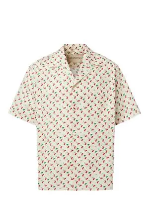 Valentino Garavani Cherryfic Cotton Poplin Bowling Shirt - Neutrals